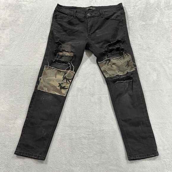 Kdnk | Jeans | Kdnk Straight Jeans Men 38 Black Green Camo Denim Y2k ...